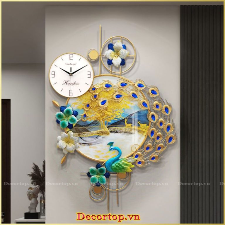 Đồng hồ hình con công đôi treo tường trang trí khổ lớn HDH005